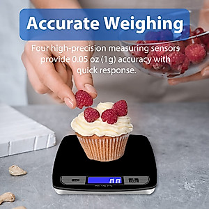 MEGATEK 22lb Digital Food Kitchen Scale Weight in Grams and Ounces for Baking and Cooking, 0.05 oz/1g Accuracy, Large Backlit LCD Display and Weighing Platform, Tempered Glass - Black