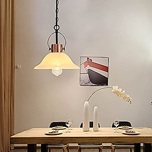 ANYONGLU Traditional Plug-in Pendant Lighting Fixture Amber Alabaster Glass Bowl Shade Antique Industrial Hanging Lamp for Kitchen Dining Room