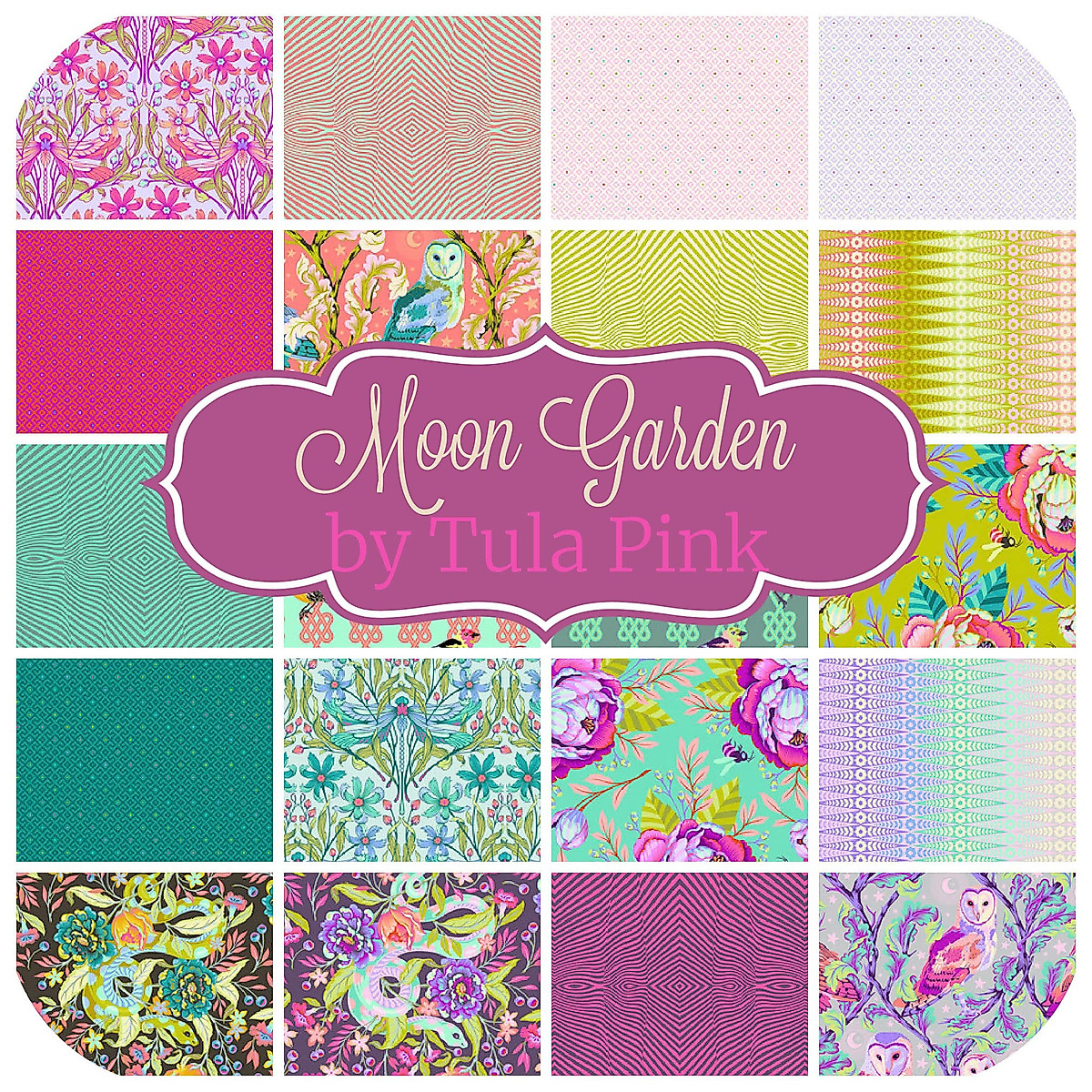 Moon Garden Fat Eighth Bundle (17 Pieces) by Tula Pink for Free Spirit 9 x 21 inches (22.86 cm x 53.34 cm) Fabric cuts DIY Quilt Fabric