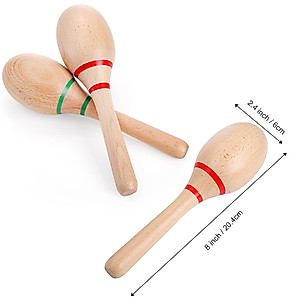 Foraineam 4 Pieces Maracas 8 inch Wooden Hand Percussion Rattles, Beech Wood Rumba Shakers Noisemaker Party Favors Supplies Musical Instrument for Concert, Party, Games
