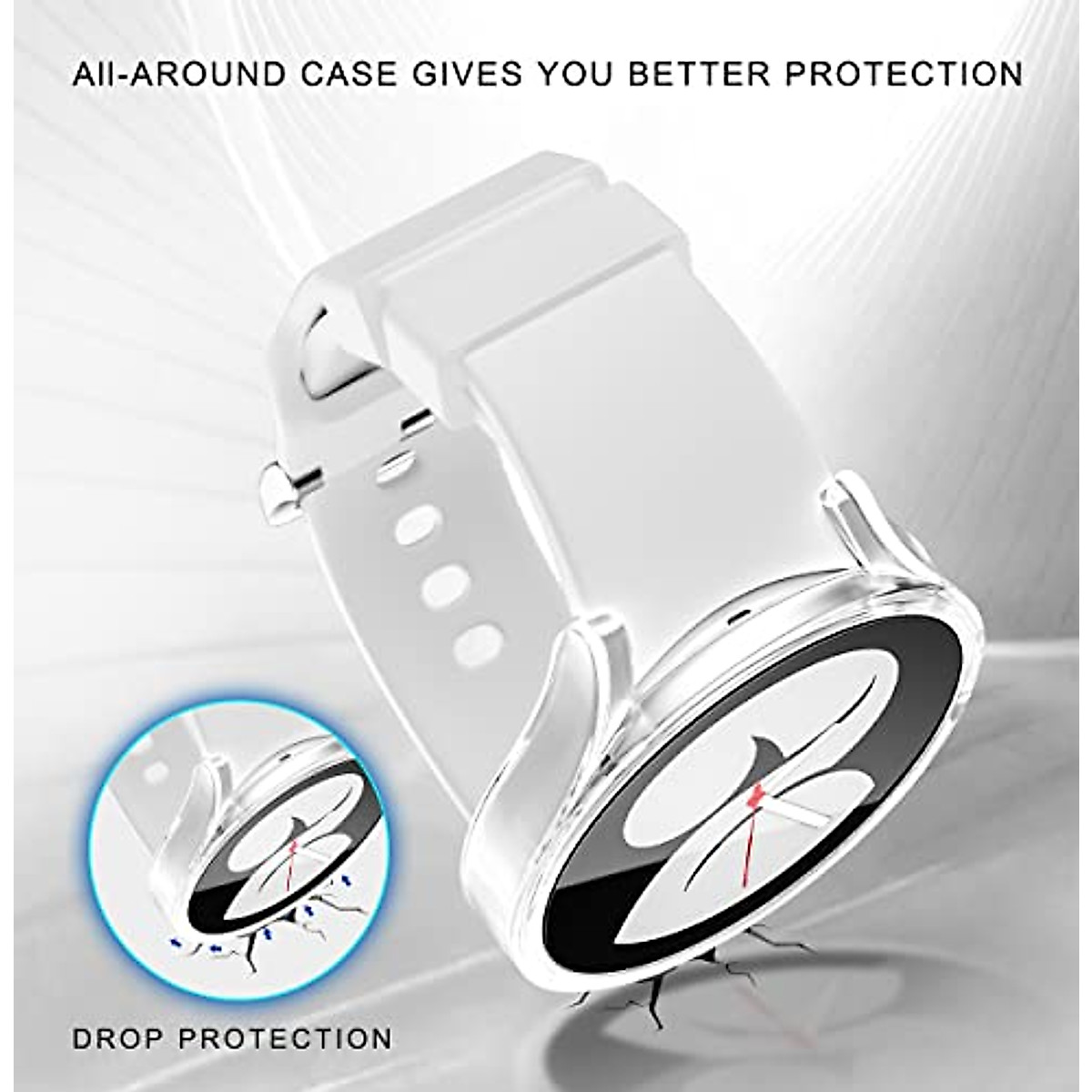 [5+5Pack] Samsung Galaxy Watch 5 2022 & Watch 4 2021 Screen Protector and Case 44mm, Kakufunny Anti-Fog Face Cover Tempered Glass Film & Hard PC Protective Bumper for Galaxy Watch 44 mm, Accessories