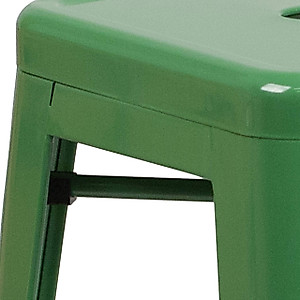Merrick Lane Newark Series Counter Height Stool - Green Finish - Metal Frame with Cross Bracing - Backless Design - Integrated Footrest
