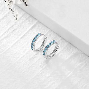 March Birthstone Huggie Hoop Earrings Sterling Silver Simulated Aquamarine Blue Birthstone Huggie Hoop Earrings Birthday Gifts for Women