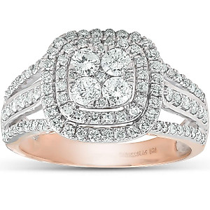 1 1/10 Ct Diamond Cushion Halo Multi Row Engagement Ring Wedding Set Rose Gold - Size 6