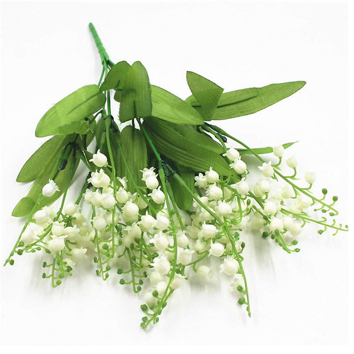 4Pcs Artificial Flowers 7 Branch White Lily of The Valley Flower Silk Fake Faux Lily Bouquet Flower for Home Office Wedding Party Decorationi Garden Plants Decor