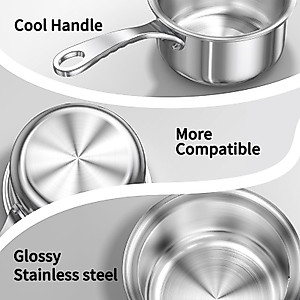 Macevia Mini Sauce Pan with Lid,Stainless Steel Butter Warmer Mini Pan Cooking Sauce Stay-Cool Handle For All Stoves Multipurpose Use for Home Kitchen or Restaurant (13.8oz/320ml) - Silver