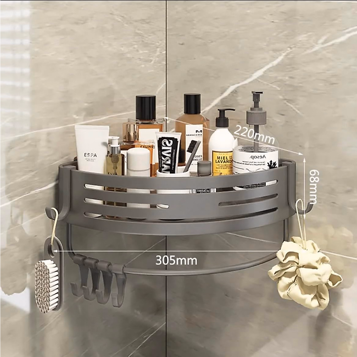 hombäde Double Corner Shower Caddy, Triangle Shelf Organizer, Adhesive Shower Shelves, Rustproof, No Drilling