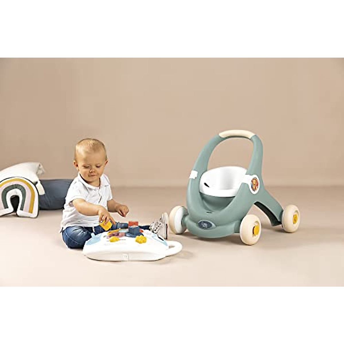 Little Smoby Baby Walker by Smoby Detachable Activity Play Board Baby’s First Doll Pushchair Toy Grows with The Child from Activity Board to Walker with Fun Colours, Actions and Sound, 7600140304