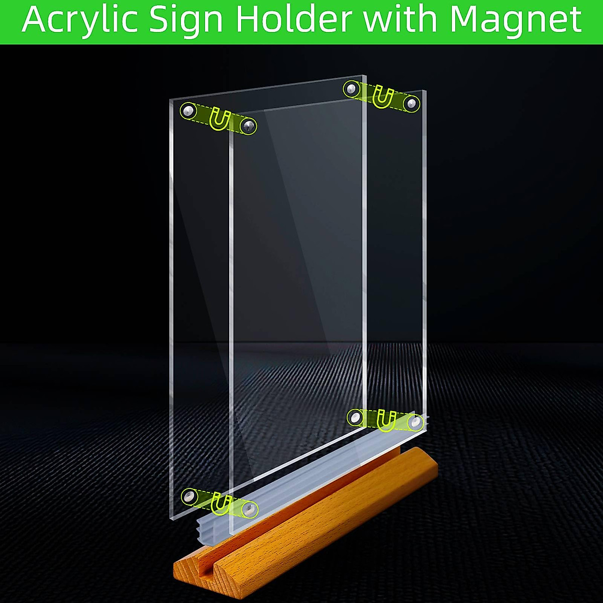 PUJIANG 8.5 x 11 Acrylic Sign Holder with Wood Base 3 Pack,Wood Sign Holder Acrylic Frame Standing Plastic Sign Holder, Double Side Flyer Holder Plexiglass Sign Holder for Store Wedding Front Desk