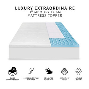 SensorPEDIC Luxury Extraordinaire 3-Inch Quilted Memory Foam Mattress Topper, California King Size, White