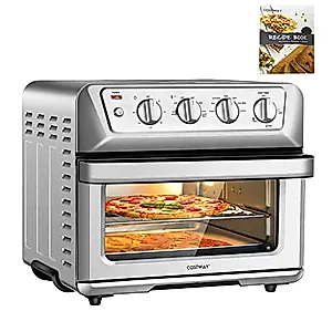 COSTWAY Air Fryer Toaster Oven, 7-in-1 Convection Countertop Oven with Auto-Shut-Off, Timer, Accessories & Cookbook, 1800W, 21.5 QT Air Fryer Toaster Oven Combo, Bake, Broil, Toast, Reheat, Fry Oil-Free, Stainless Steel