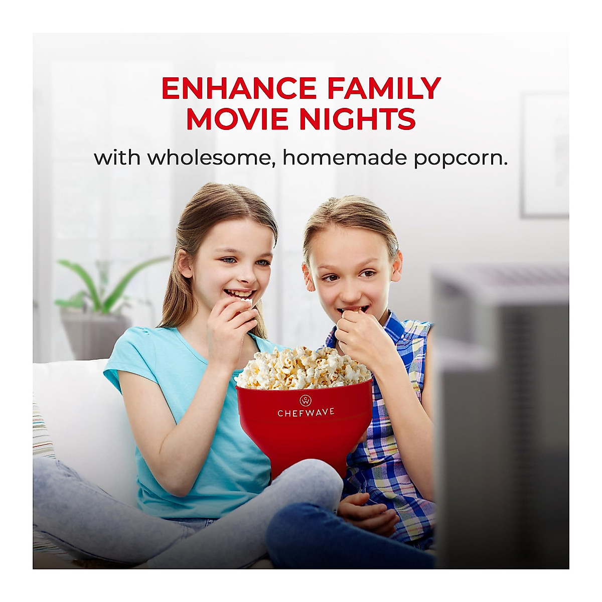 Chefwave Silicone Popcorn Popper (Red) - Reusable, Collapsible Microwave Popcorn Bowl - Dishwasher Safe