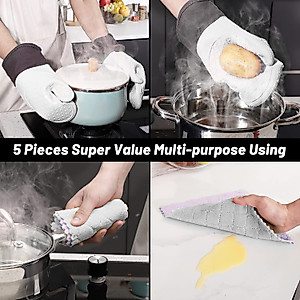 MKLINSIYU Silicone Kitchen Oven Mitts，Heat Resistant 500 Degrees，Oven Mitts Set，Waterproof Flexible Glove and Quilted Liner for Oven Cooking, Grill & BBQ (Light Grey), 12 x 5.7 x 0.75 inches