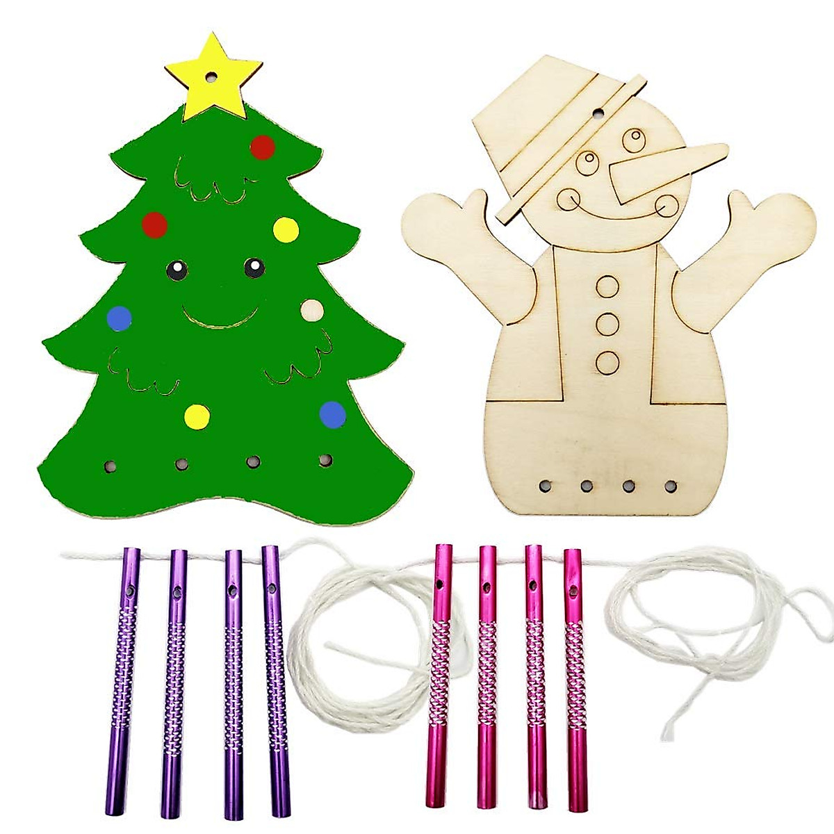 DEUXPER Make Your Own Christmas Ornaments Wind Chime Kit - Arts & Crafts Construct & Paint 4 Wind Powered Musical Chime DIY Gifts for Kids, Boys & Girls