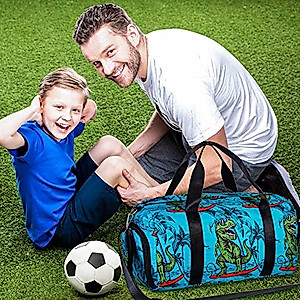 Kids Duffle Bag for Travel, Boys Gym Duffel Bags with Shoe Compartment Little Kid Weekender Overnight Bag Sleepover, Blue Dinosaur
