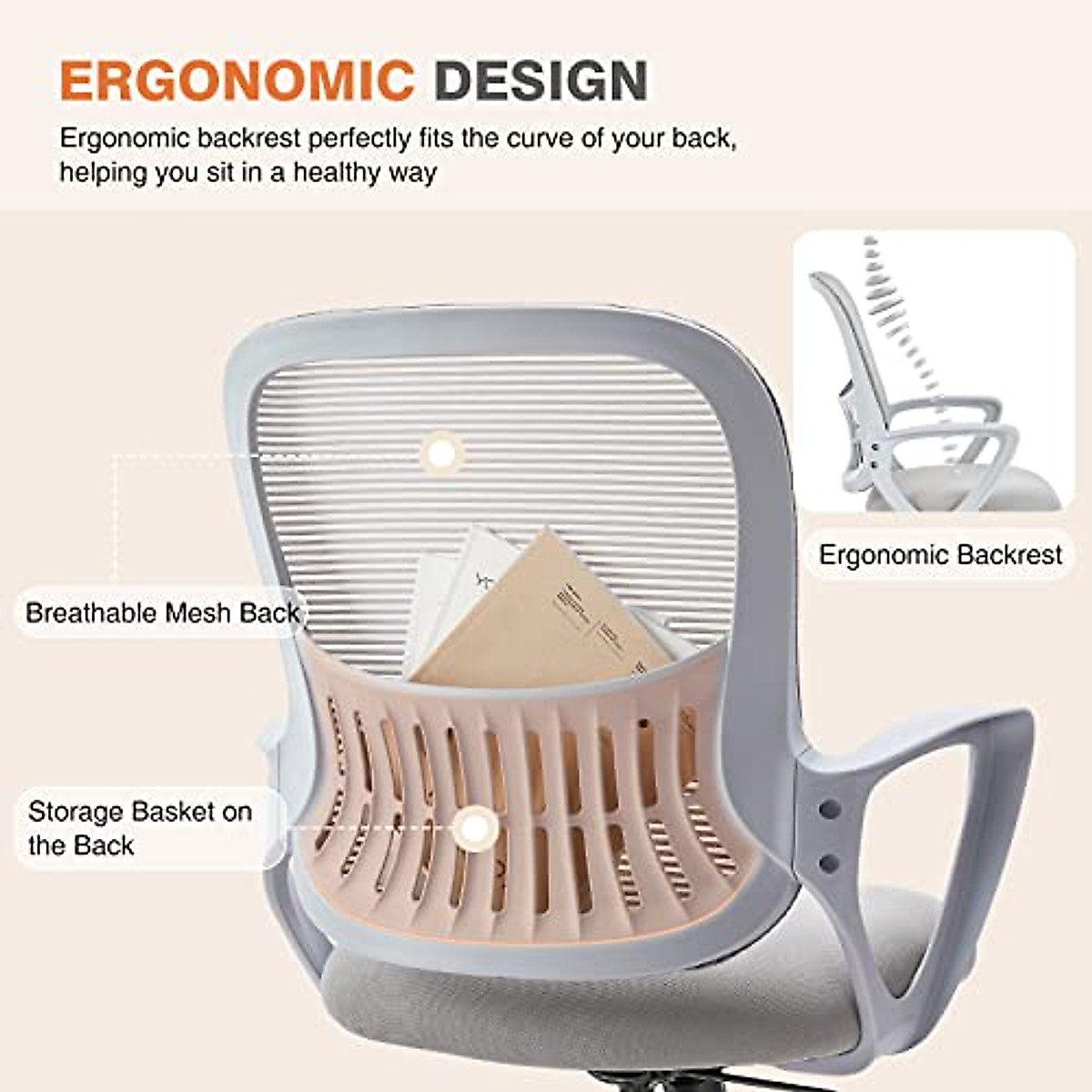 Office Chair, Desk Chair, Managerial Executive Chair, Ergonomic Home Office Desk Chairs, Computer Chair with Comfortable Armrests, Mesh Desk Chairs with Wheels, Mid-Back Task Chair with Lumbar Support