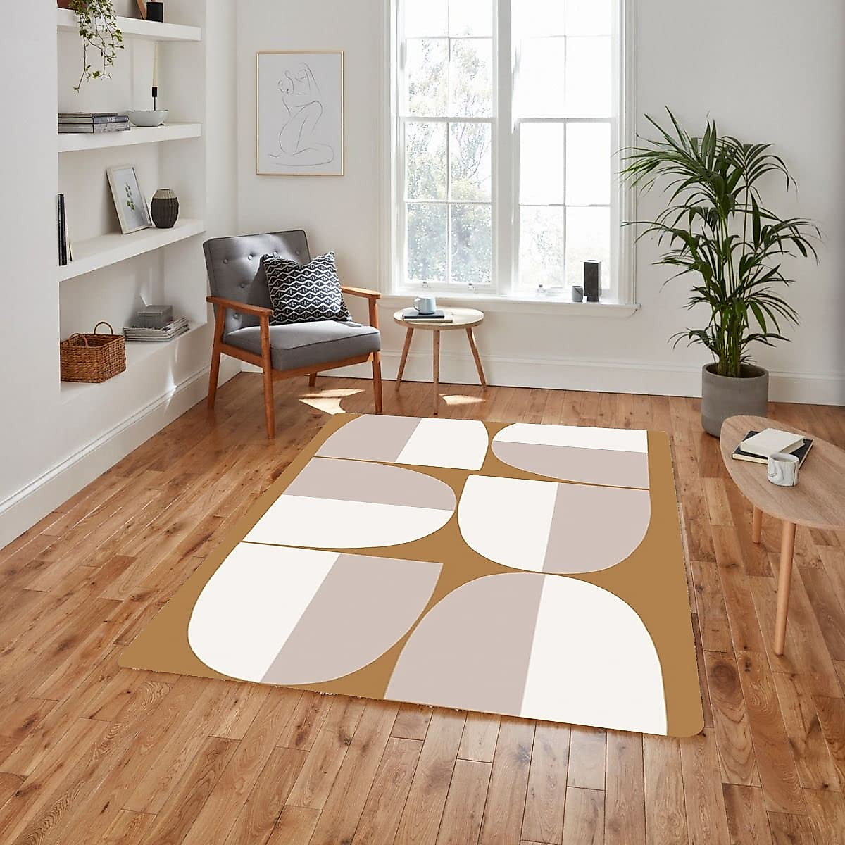 Minimalist Modern Abstract Brown Beige Soft Wool Area Rug for Living Room Bedroom Dining Room Washable No-Slip Indoor Office Farmhouse Carpet Plush Throw Carpet Runner Mat 2x6