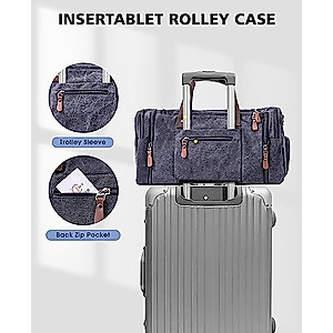 Canvas Duffle Bag Mens with Shoes Compartment，（50L/55L）Travel Bag for Men Adjustable Capacity Weekend Overnight Bag Carry on Bag Hospital Holdalls (Black)