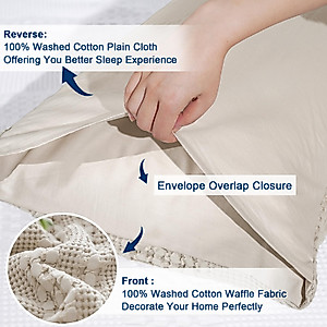 PHF 100% Cotton Waffle Pillow Shams King Size, 2 Pack 20" x 36" Soft Skin-Friendly Pillowcases, No Filling, Aesthetic Woven and Breathable Waffle Weave Pillow Case Covers for Bed, Oatmeal