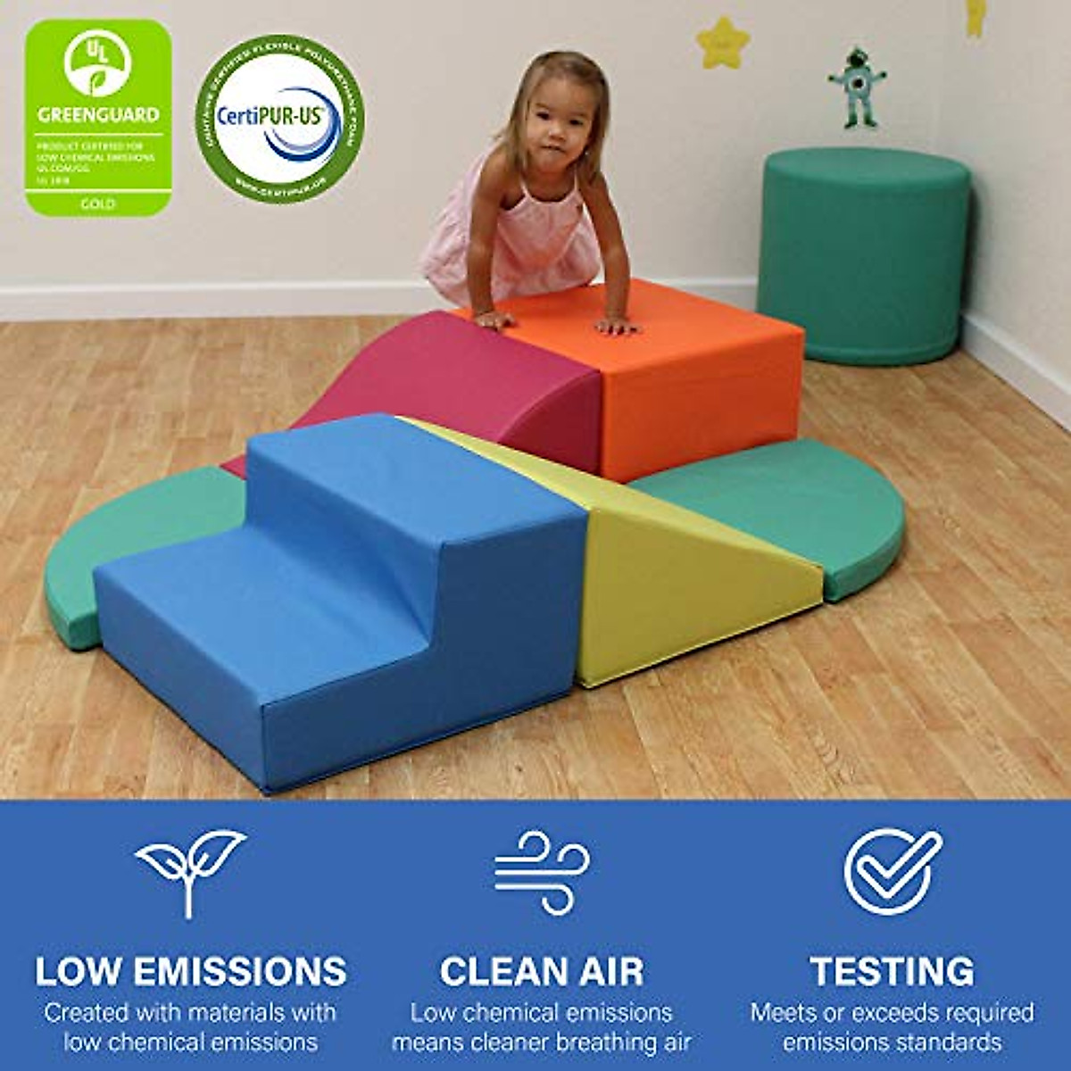 Factory Direct Partners 13021-LMRS SoftScape Playtime All Around Climber for Crawling Infants and Toddlers, Soft Foam Indoor Active Play with Steps and Slides (6-Piece) - Lime/Raspberry