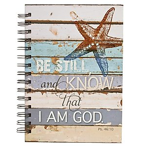 Christian Art Gifts Journal w/Scripture Be Still and Know Psalm 46:10 Bible Verse Coastal Beach 192 Ruled Pages, Large Hardcover Notebook, Wire Bound