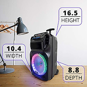 Axess Portable Wireless Bluetooth Speaker — 8 Inch Woofer & 1.5" Tweeter, TWS Link+, Wireless Microphone FM Radio Aux USB and Mic Inputs, Stereo Sound System Speakers with LED Lights Model PABT6038