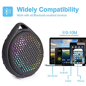AVWOO Bluetooth Shower Speaker, IP67 Waterproof Speaker with RGB Light, Portable Bluetooth Speaker with Hi-Fi Sound and Built-in Mic, Support TF Card, Wireless Speaker for Home Outdoor Travel