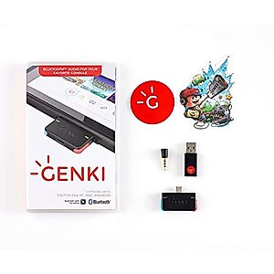 GENKI Audio Bluetooth 5.0 Adapter for Nintendo Switch/Switch Lite/PS4/PS5/PSVR2 - Compatible with All BT Headphones & Airpods, Low Latency with aptX Technology (Neon)