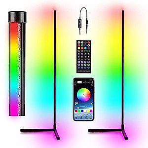 Hitish Corner Floor Lamp 2 Pack, 62.2” RGB Color Changing Mood Lighting Corner LED with Bluetooth & Remote Control, Dimmable Modern RGB Floor Lamp with Music Sync & Timing for Living Room, Gaming Room