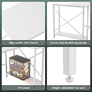 WASAGUN Small Computer Desk,35 Inch L Shaped Desk with Storage Shelves,Gaming Desk,Home Office Corner Reversible Pc Desk,Study Writing Table,White