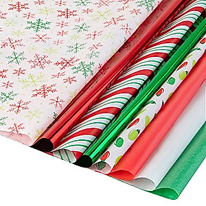 100 Sheets Christmas Tissue Paper for Gift Bags-Bulk Christmas Wrapping Paper- Holiday Tissue Paper -Snowflake Shiny Metallic with Bright Bulbs 20"X20" inch Gift Wrapping Holiday Tissue Paper Sheets