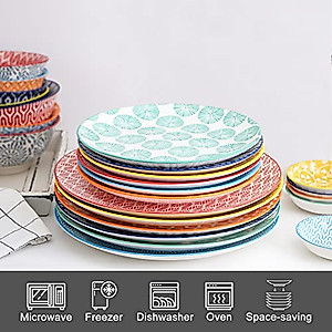 KitchenTour Ceramic Dinner Plates - 8 Inch Dessert Pizza Pasta Salad Plate Set - Dishwasher and Microwave Safe - Set of 6, Vintage