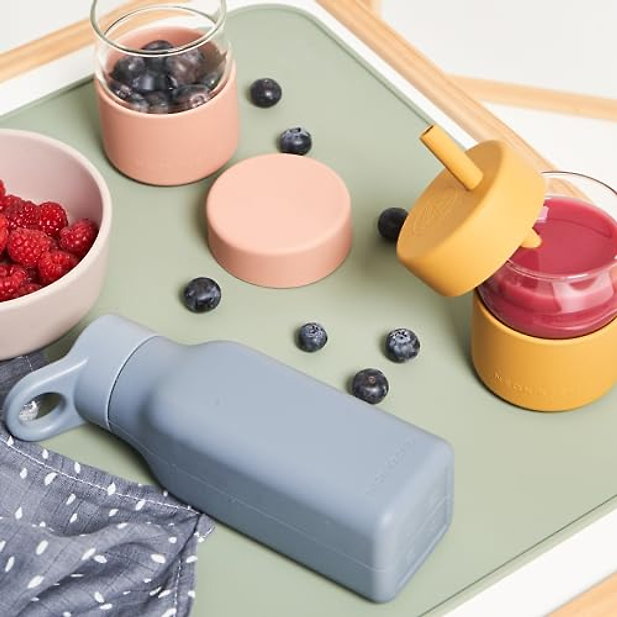 Neon Kactus Silicone Kids Bottle | Kids Water Bottle with Straw and Carry Handle for School, Travel, Sports | Drinking Bottle for Girls and Boys | BPA-Free, Dishwasher-Safe | Happy Camper, 340ml