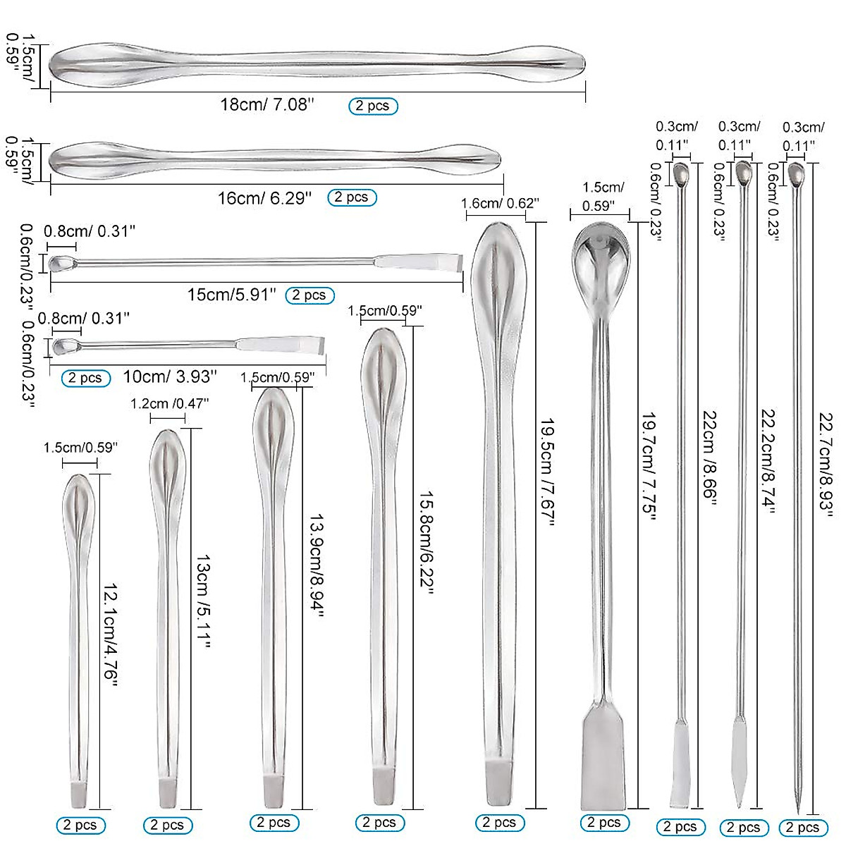 OLYCRAFT 26PCS Stainless Steel Lab Measuring Spatula Set, Micro Lab Scoop/Spoon Mixing Spatula for Gel Cap Filler, Capsule Filler,Laboratory Sampling Equipment
