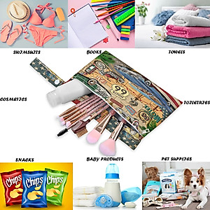 visesunny 2Pcs Wet Bag with Zippered Pockets Vintage Route 66 Pattern Washable Reusable Roomy for Travel,Beach,Pool,Daycare,Stroller,Diapers,Dirty Gym Clothes, Wet Swimsuits, Toiletries