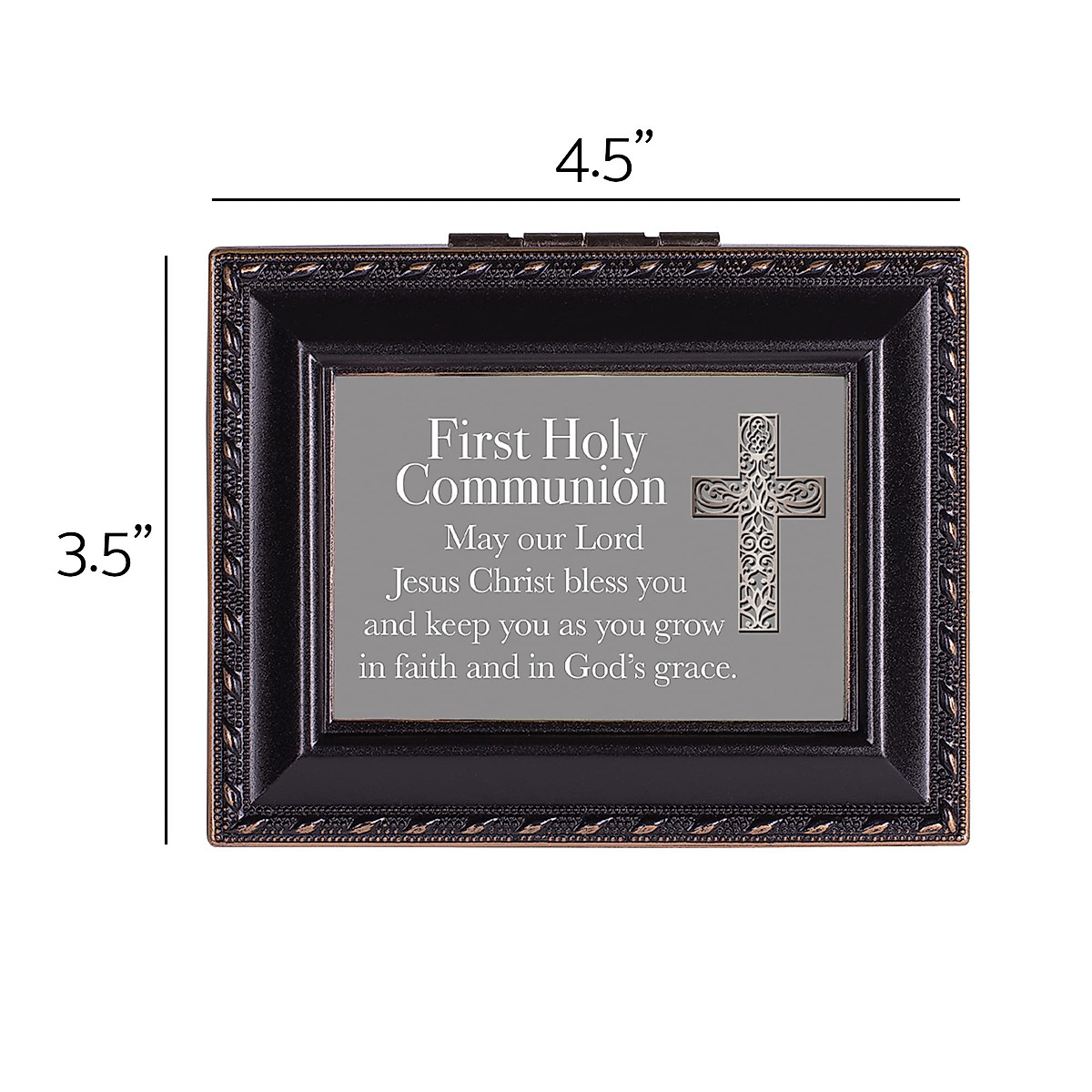 Elanze Designs Cottage Garden First Holy Communion Black Rope Trim 4.5 x 3.5 Tiny Square Jewelry Keepsake Box