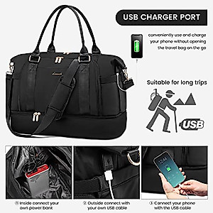 Gym Bag for Women LOVEVOOK Travel Duffel Bag with USB Charging Port,Weekender Bags for Women with Shoe Compartment,Carry on Overnight Bag with Toiletry Bag,Hospital Bags for Labor and Deliver