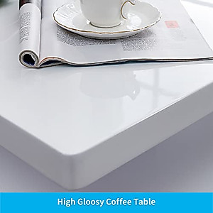 TABU Modern Led Coffee Table, High Gloosy Coffee Table with 12 Colors Lights, Rectangle Smart Table, Living Room Center/End Table with Lights, Living Room Table Furniture (White)