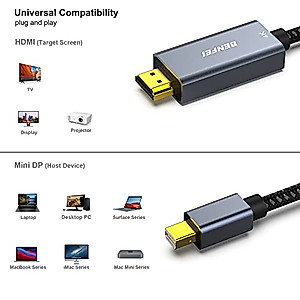 BENFEI Mini DisplayPort to HDMI Cable, 4K Mini DP to HDMI 6 Feet Cable (Thunderbolt Compatible) with MacBook Air/Pro, Surface Pro/Dock, Monitor, Projector - Grey