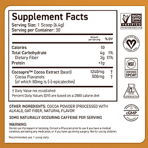 CocoaVia Cardio Health Cocoa Powder, 30 Servings, 500mg Cocoa Flavanols, Support Heart Health, Boost Nitric Oxide, Improve Circulation, Energy, Preworkout, Vegan, Dark Chocolate Cacao