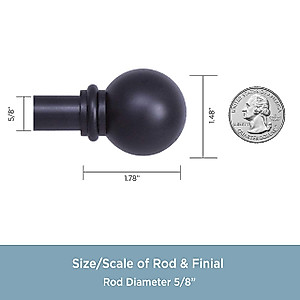 Kenney KN71606 Chelsea Ball End Standard Decorative Window Curtain Rod, 28-48" Adjustable Length, Black Finish, 5/8" Diameter Steel Tube, 2-Pack