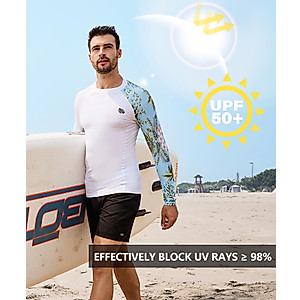 HUGE SPORTS Men's Rash Guard Long Sleeves UPF 50+ UV Sun Protection Quick Drying Splice Compression Swim Shirts