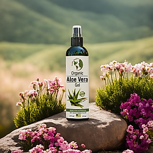 Earth's Daughter Organic Aloe Vera Gel from 100% Pure and Natural Cold Pressed Aloe - Great for Face - Hair - Acne - Sunburn - Bug Bites - Rashes - Eczema - 8 Oz.