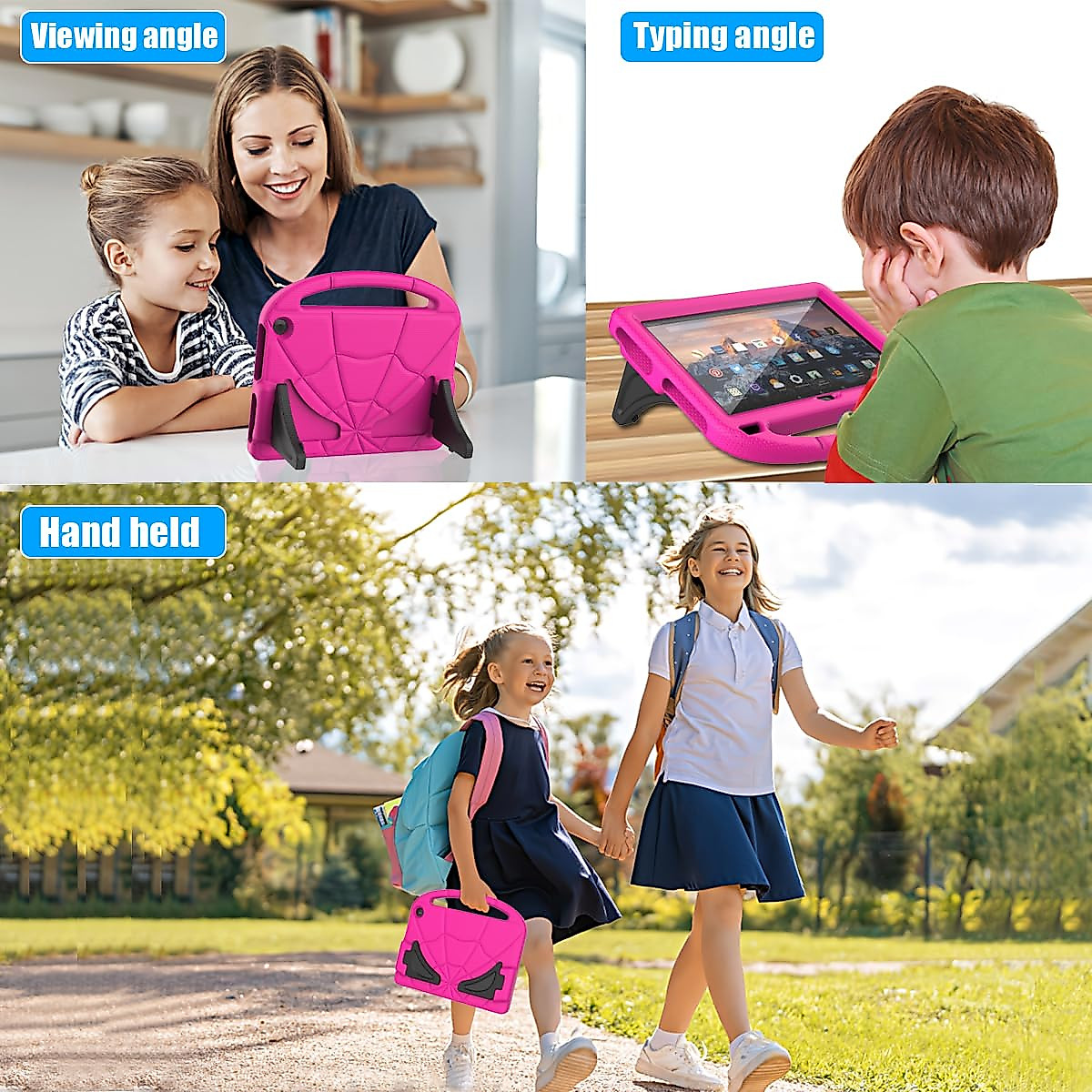 All-New Tablet Kids Case for 2021 Tablets 10in - Patamiyar Light Weight Shock Proof 10" Kids Friendly Case with Screen Protector Handle Stand Imcompatible with 10inch Samsung iPad Tablets -Rose