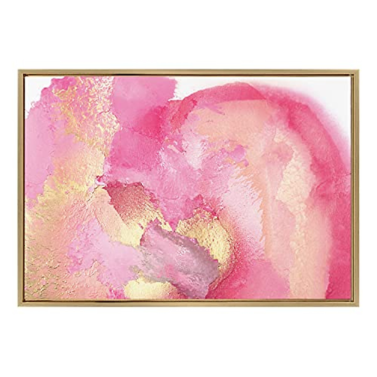 Kate and Laurel x Mentoring Positives Collaboration Pink Golden Hour Framed Canvas Wall Art, 23x33, Gold, Feminine Abstract Art Print for Wall