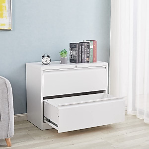 Rophefx Lateral File Cabinet 2 Drawer, Metal Storage File Cabinet with Lock, Mordern File Cabinet, Cabinet for Legal/Letter A4 Size and Office Home, Steel, White