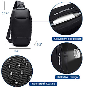 Sling Bag for Men Shoulder Crossbody Backpack Waterproof Sling Backpack with USB Charging Port Anti Theft Chest Pack Bag Casual Daypack Fit 9.7 Inch Ipad (Black)