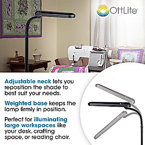 OttLite Standing Floor Lamp with Weighted Base & Adjustable Neck - 24w Energy Efficient Light Bulb for Bright Natural Daylight - Modern Home Decor, for Living Room, Reading, Bedroom, Dorm & Office