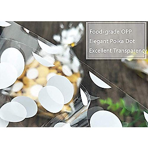 JOERSH 8.1" x 5" Bottom Gusset Clear Plastic Cookie Bags with Ties 200 Pack, White Polka Dots Pattern Small Candy Bags Treat Bags for Muffin Bakery Packaging