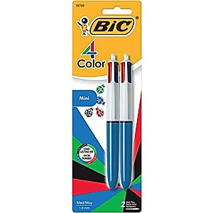 BIC 4-Color Mini Ballpoint Pen, Medium Point (1.0mm), Assorted Inks, 2-Count